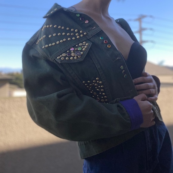 Jackets & Coats | Vintage Green Denim Bedazzled Jacket | Poshmark